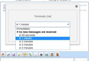 Terminate chats with time delay, automatic messages for idle chat sessions