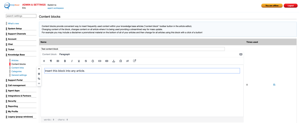 LiveHelpNow Knowledge Base Tool Moves to Admin Workspace - LiveHelpNow
